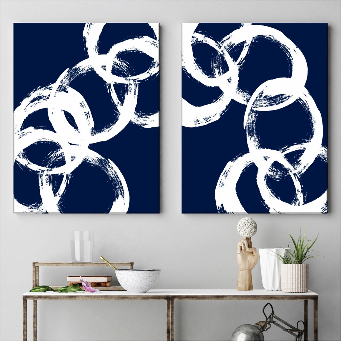 Blue Navy Art Print Set of 2, Abstract Prints, Abstract Contemporary ...