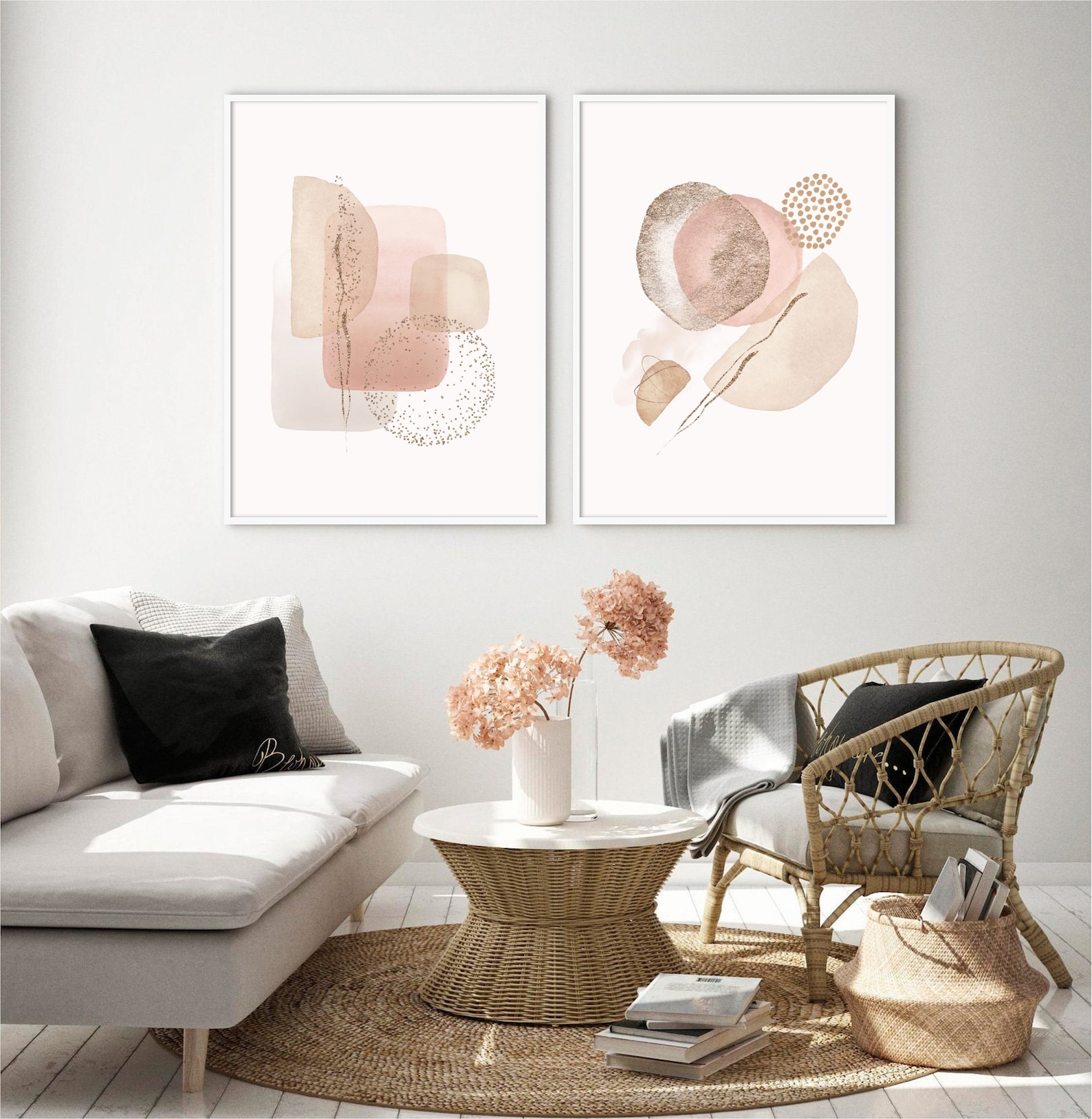 Neutral Beige Abstract Wall Art Set 2, Modern Painting, Watercolor Art ...