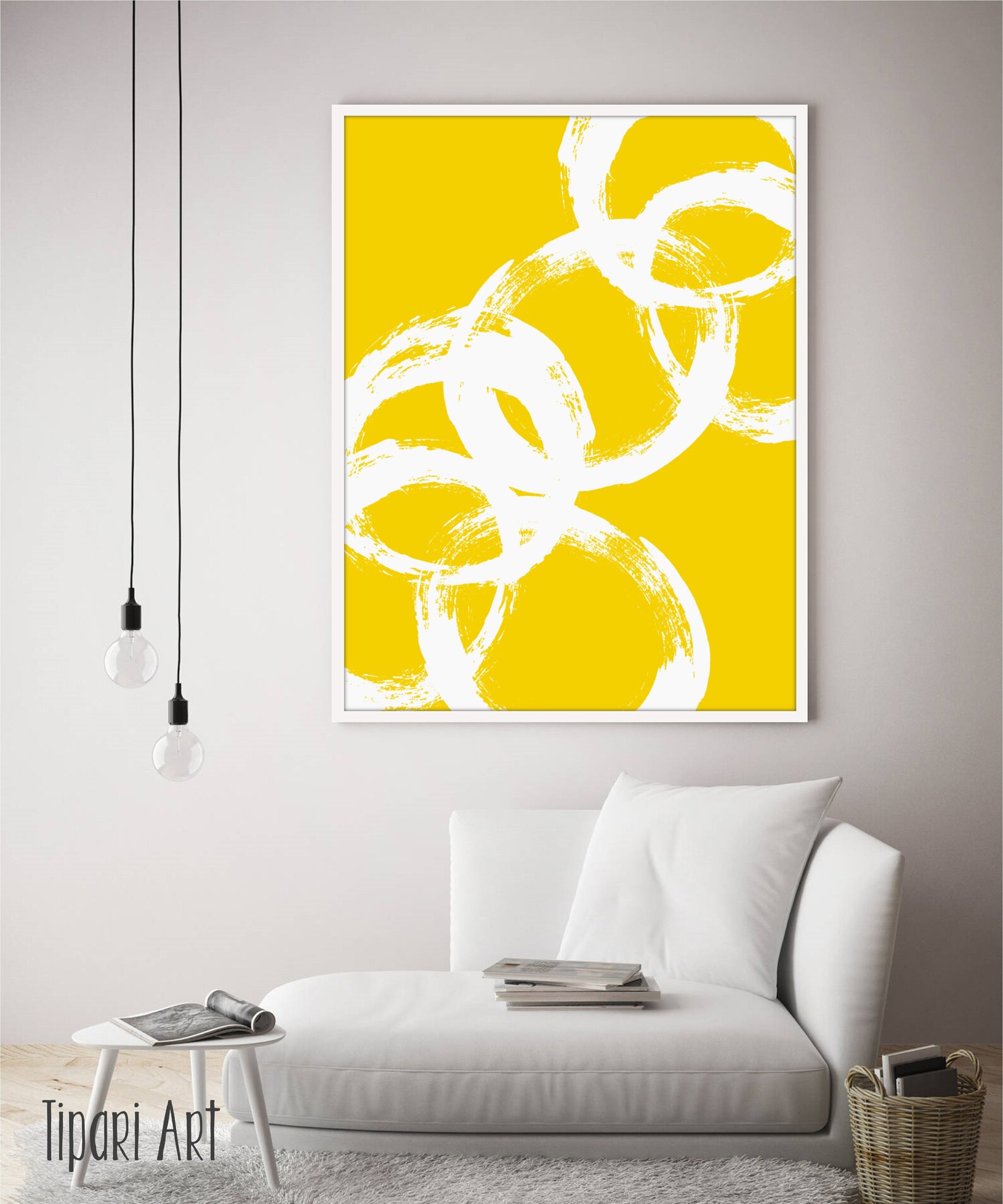 Yellow Golden Wall Art Print Abstract Painting Circles - Etsy