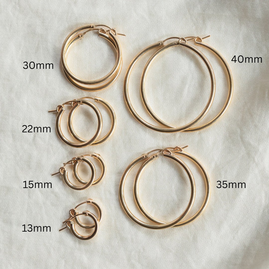 14K Gold Filled Huggie Hoops 13mm-40mm, Thick 14K Gold Filled Hoops ...