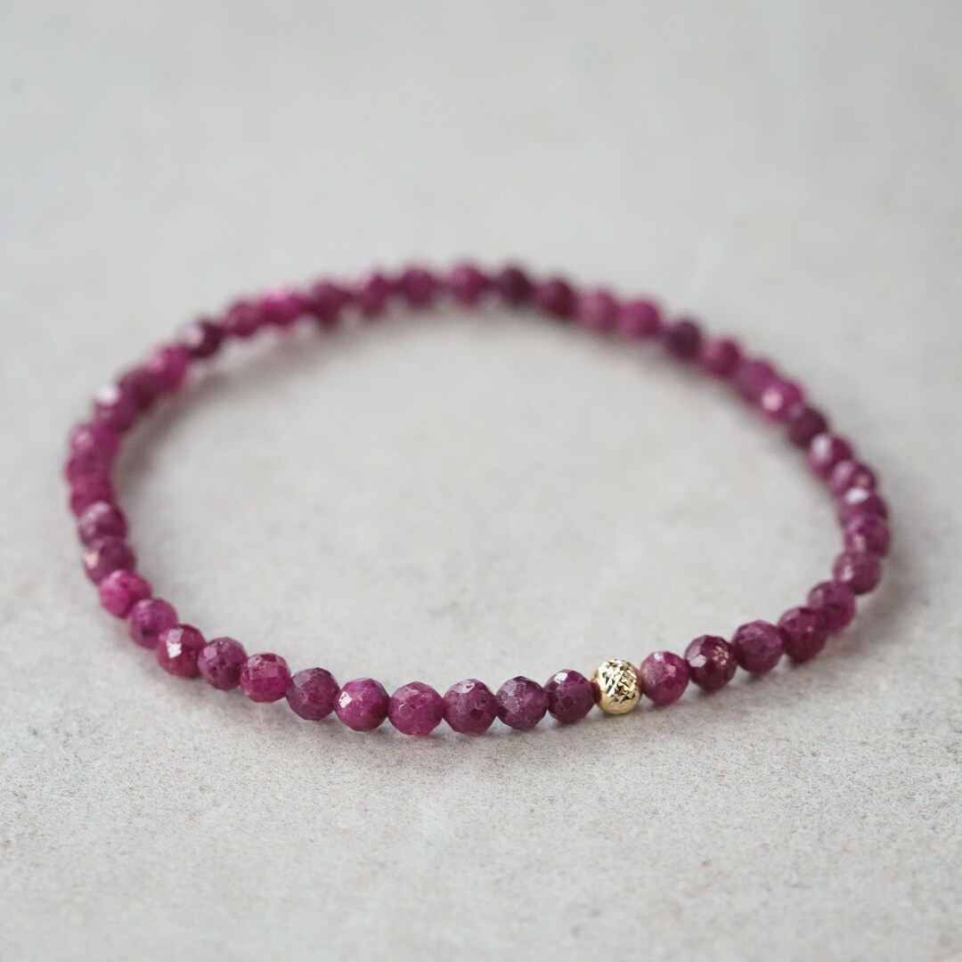 14K GOLD Ruby Bracelet | Delicate Beaded Bracelet Rub, Solid 14K Ruby ...