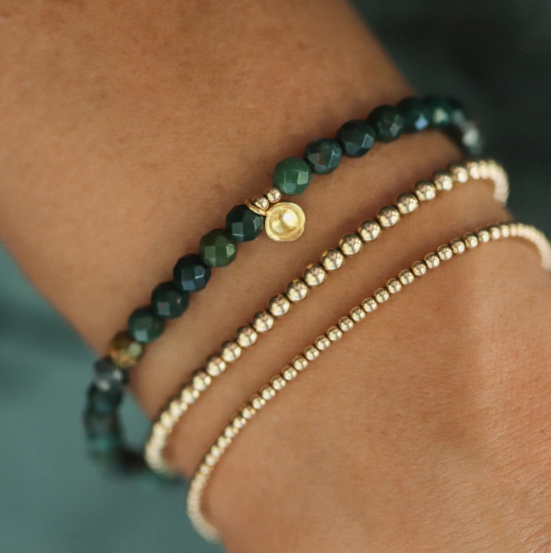 Bloodstone Bracelet | Dainty Bloodstone Beaded Bracelet | 14K Gold ...