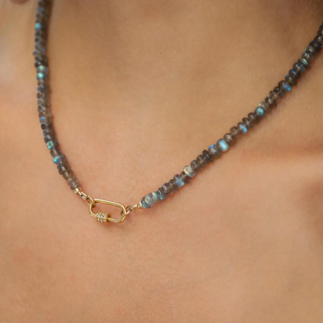 Labradorite Beaded Necklace | Gold Labradorite Necklace | Flashy ...