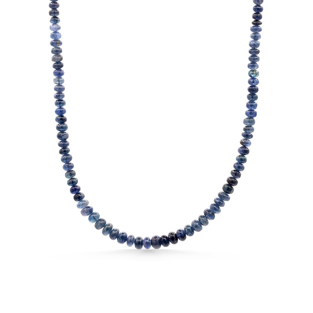 Blue Sapphire Smooth Necklace - 14K Gold - Etsy