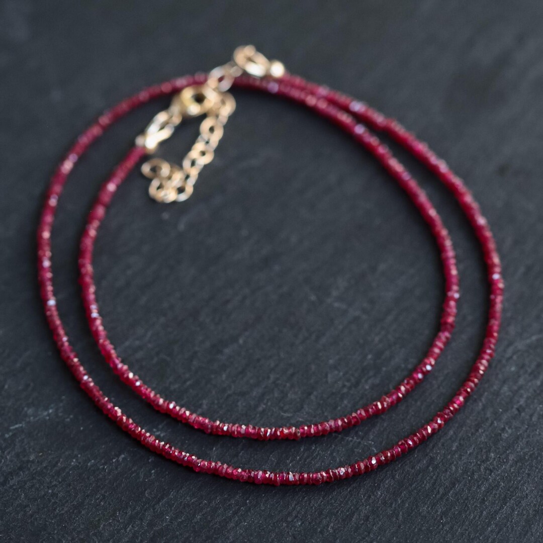 14K SOLID GOLD Longido Ruby Necklace | Beaded Pink Ruby Longido Ruby ...