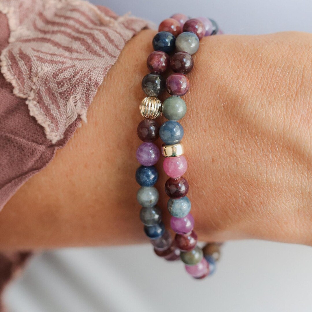 14K GOLD Ruby Sapphire 6mm | Ruby Stretch Bracelet, Elastic Ruby Bracelet [EBSM1364], Quality ...