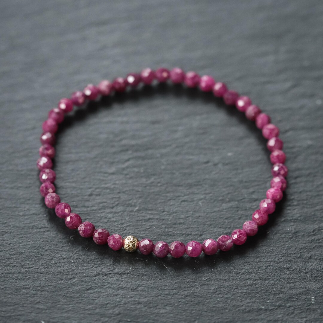 14K GOLD Ruby Bracelet Delicate Beaded Bracelet Rub, Solid 14K Ruby ...