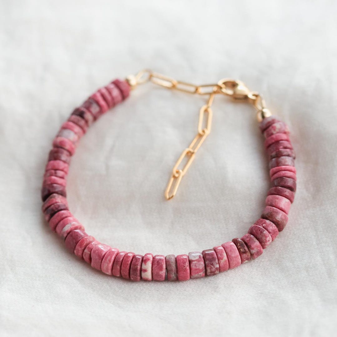 Rare Thulite | Unique Natural Thulite, Vibrant Thulite Bracelet | Pink ...
