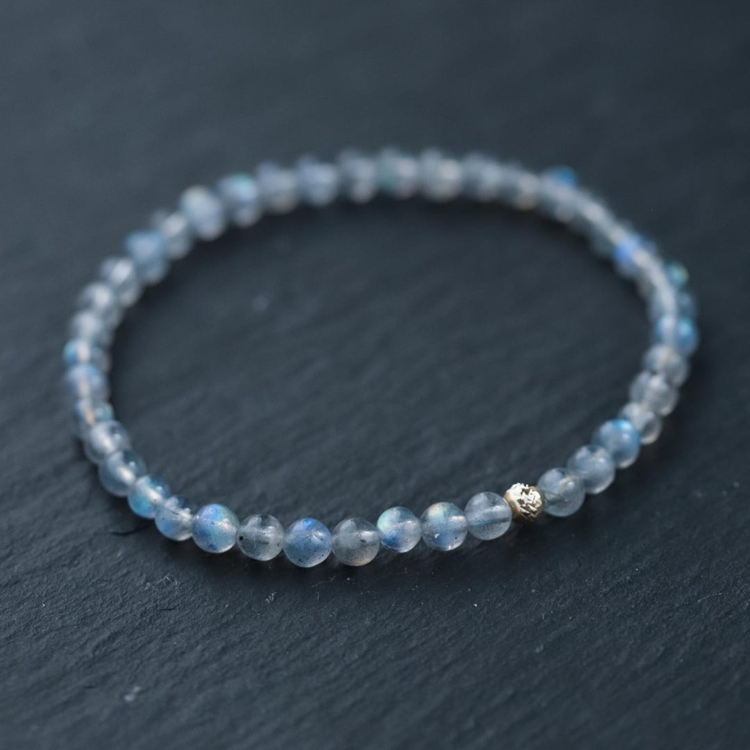 14K GOLD Labradorite Bracelet, Beaded Labradorite | [EBLM1570] Elastic ...