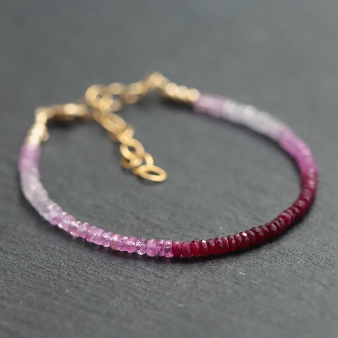 14K GOLD Ruby Bracelet | Delicate Ruby Bracelet Solid Gold. Dainty ...