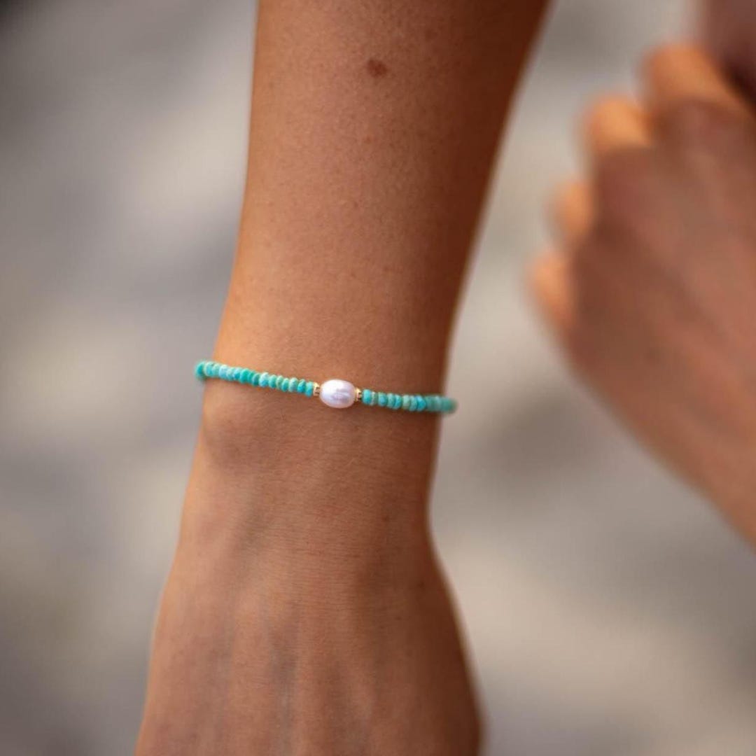 Turquoise Pearl Bracelet Gold Filled | Genuine Turquoise Bracelet ...