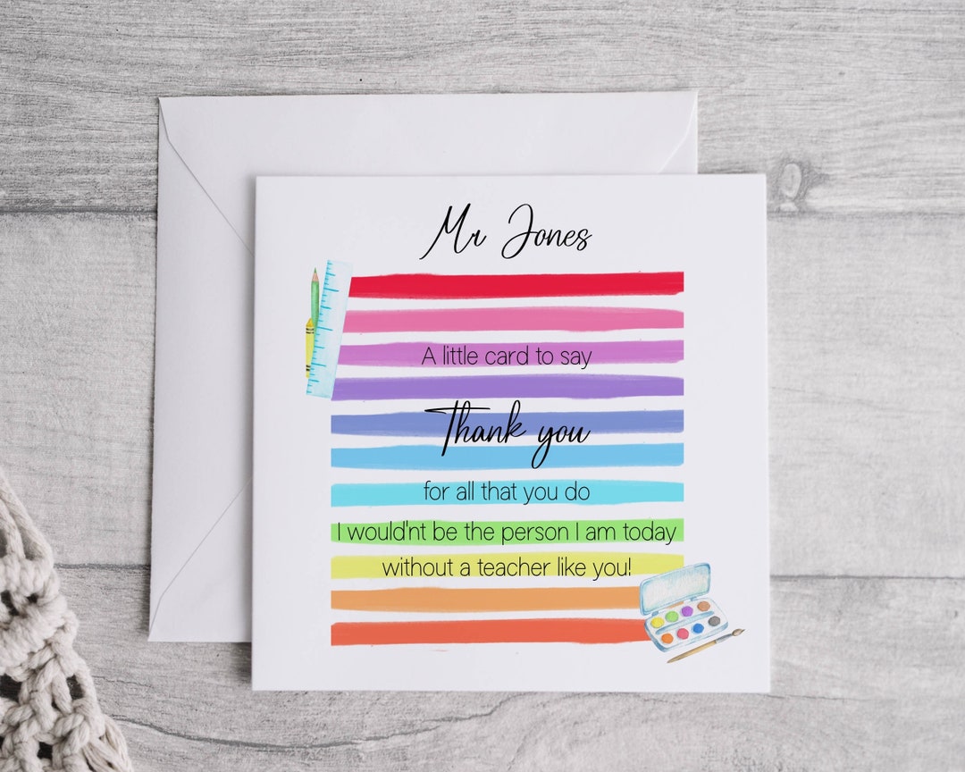 Personalised Teacher Card, End of Term, Teacher Gift, Rainbow Teacher ...