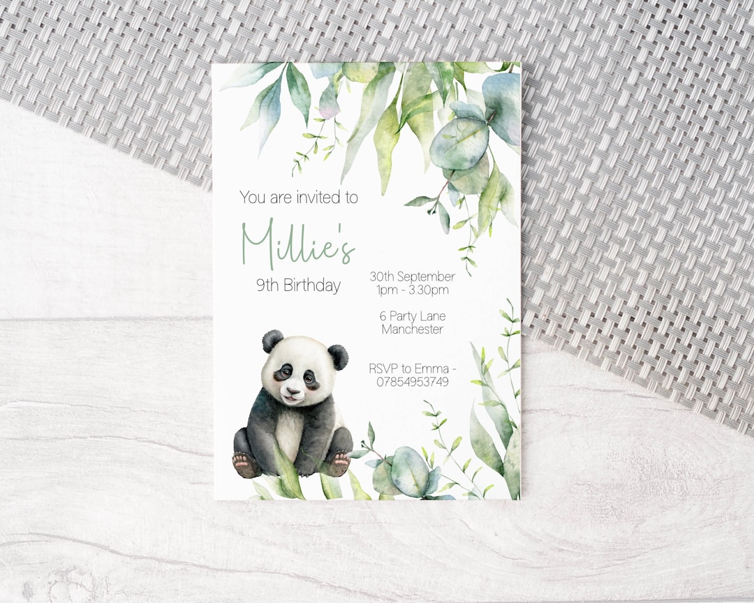 Personalised Panda Party Invitations Party Invites Panda - Etsy