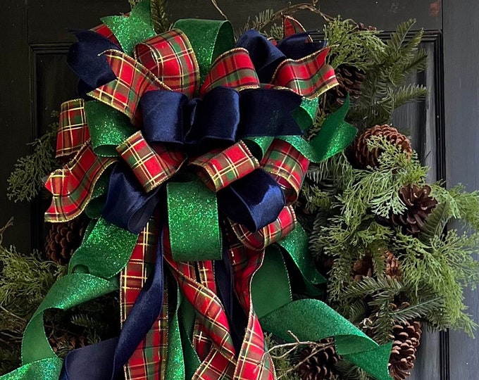 The Sonya XL Red, Navy Blue, Green, & Gold Plaid Christmas Tree Topper ...