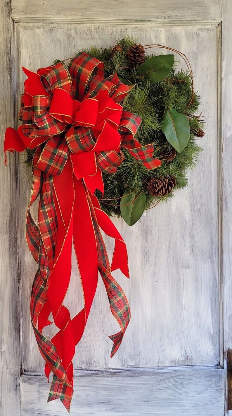 The Jamie Large Red, Gold, & Green Plaid Christmas Tree Topper Bow ...