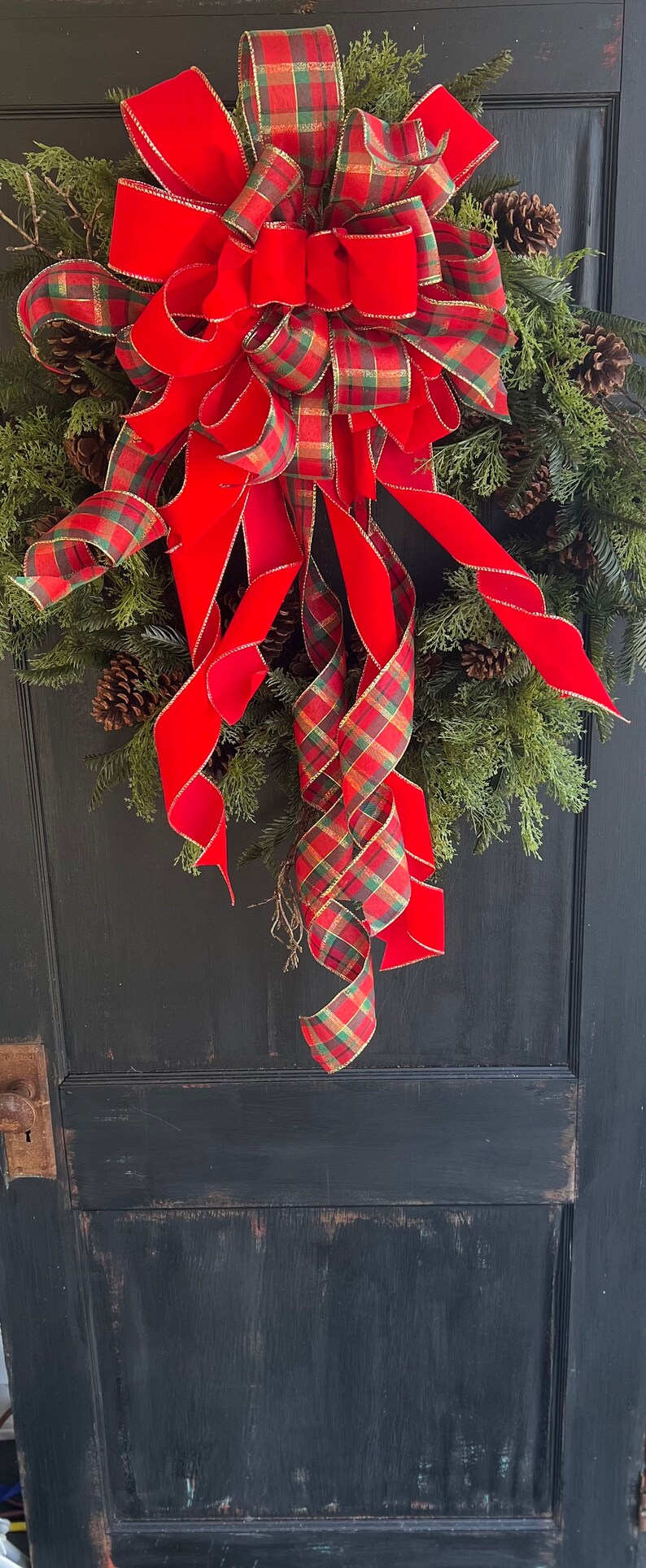 The Jamie Large Red Gold & Green Plaid Christmas Tree Topper - Etsy
