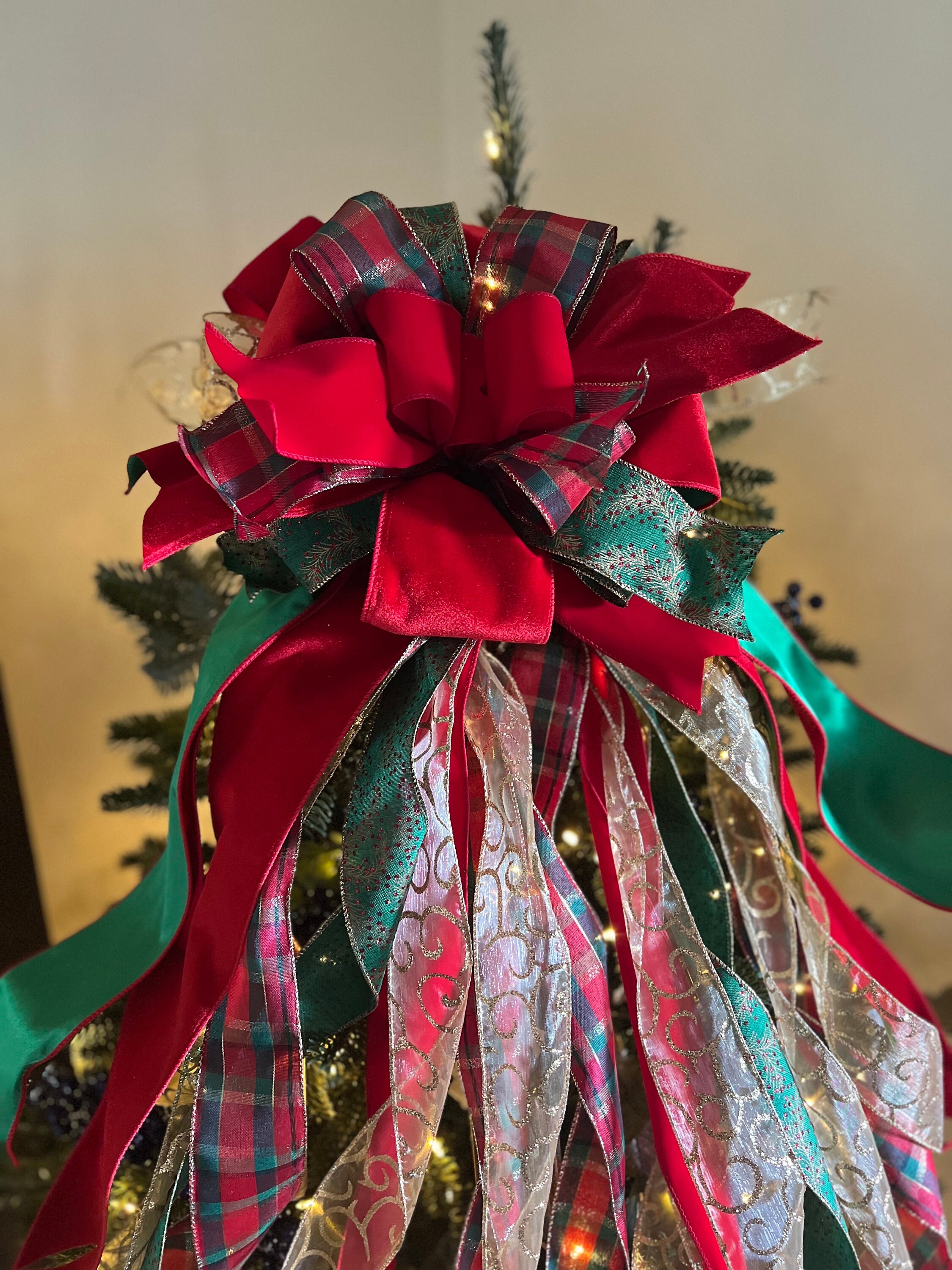 The Georgia XXL Red, Green, & Gold Plaid Christmas Tree Topper Bow ...