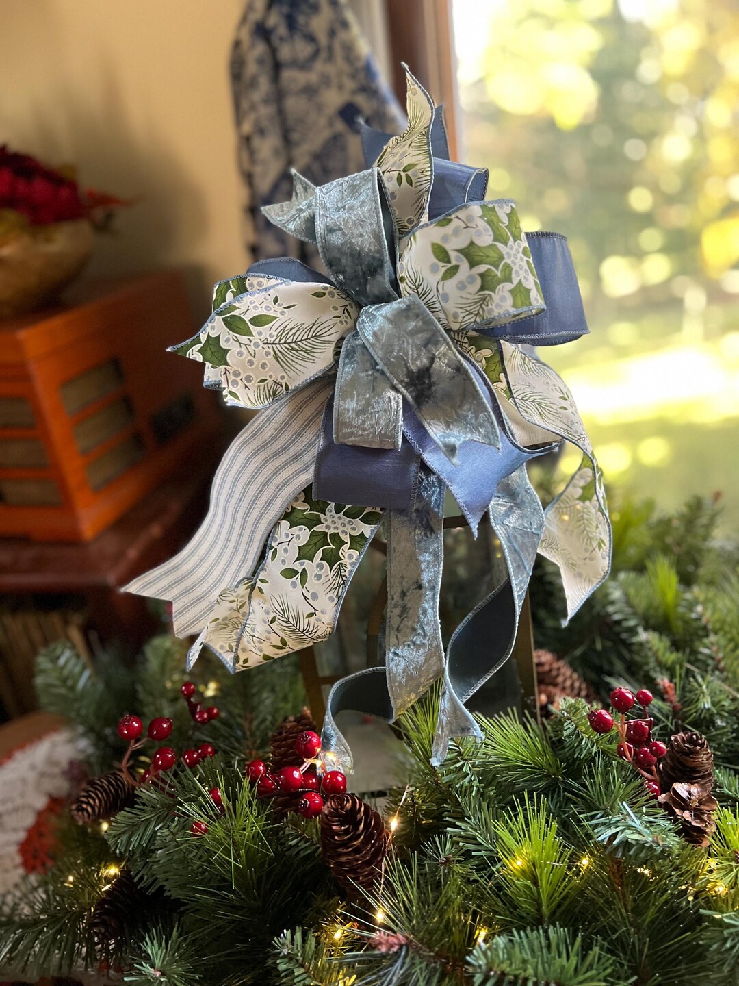 The Serafina Smoke Blue & White, Holly Berry, Velvet Christmas Tree ...