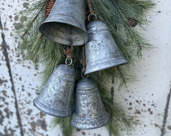 Gibson Christmas Galvanized Steel Bell Cluster on Jute Rope for Swag ...