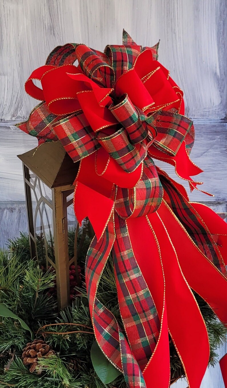 The Jamie Large Red, Gold, & Green Plaid Christmas Tree Topper Bow ...
