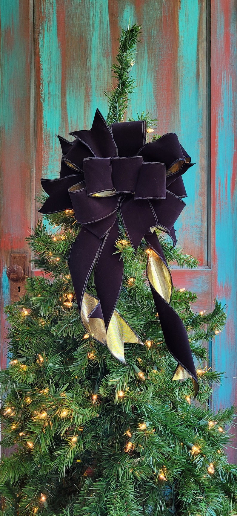 The Elvira Black and Gold Tree Topper Bow Velvet Bow | Etsy