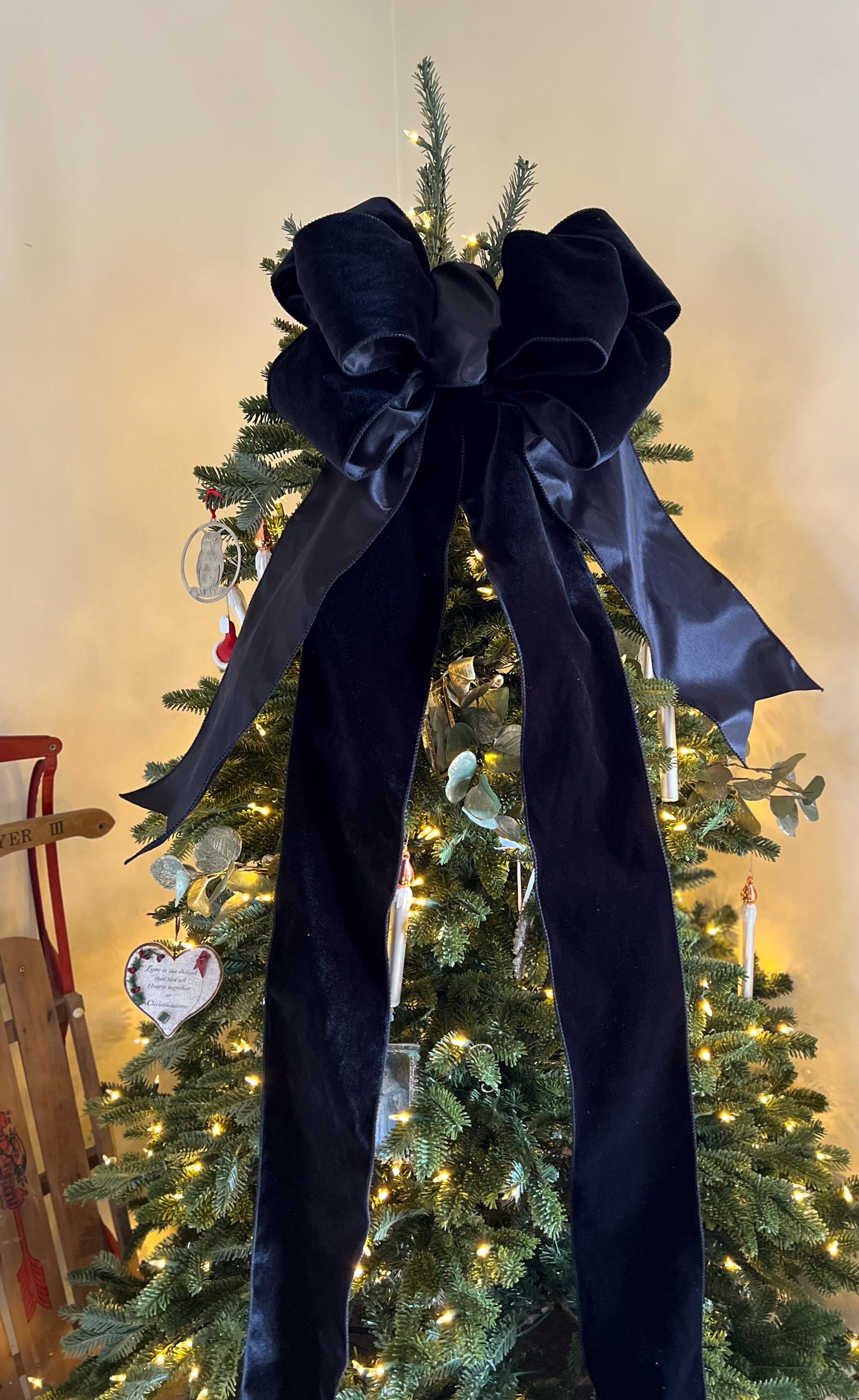 The Ophelia Black Velvet Christmas Tree Topper Luxury Bow With Long ...