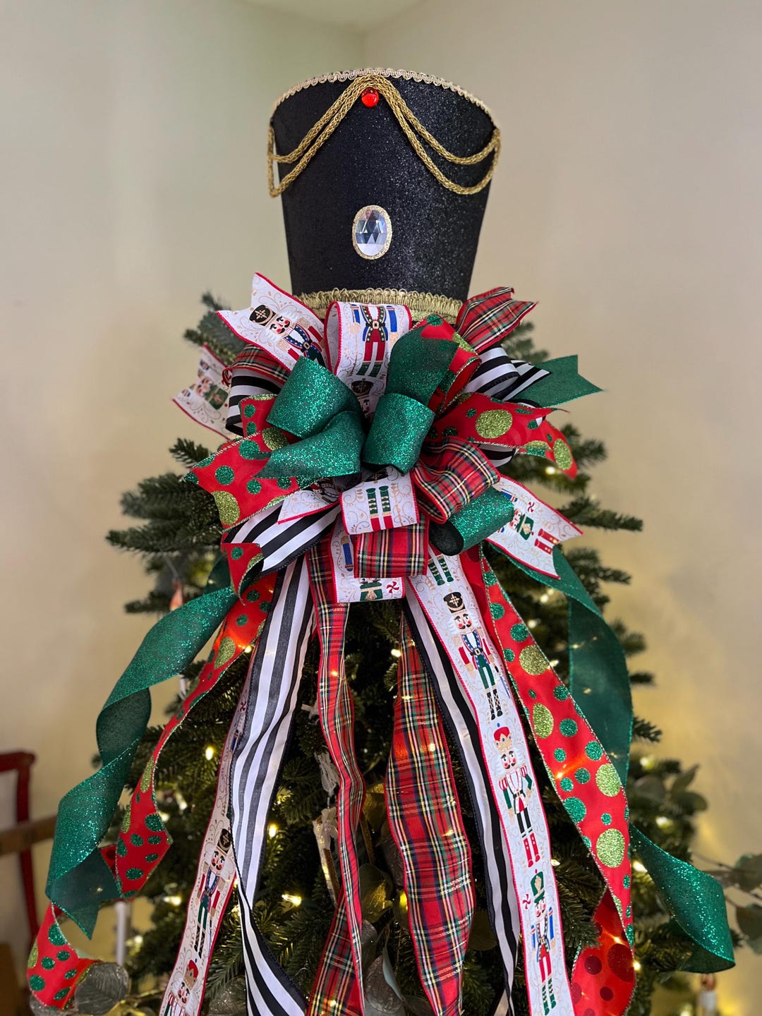 The Edwin Red, Green, Black, & White Nutcracker Christmas Tree Topper ...