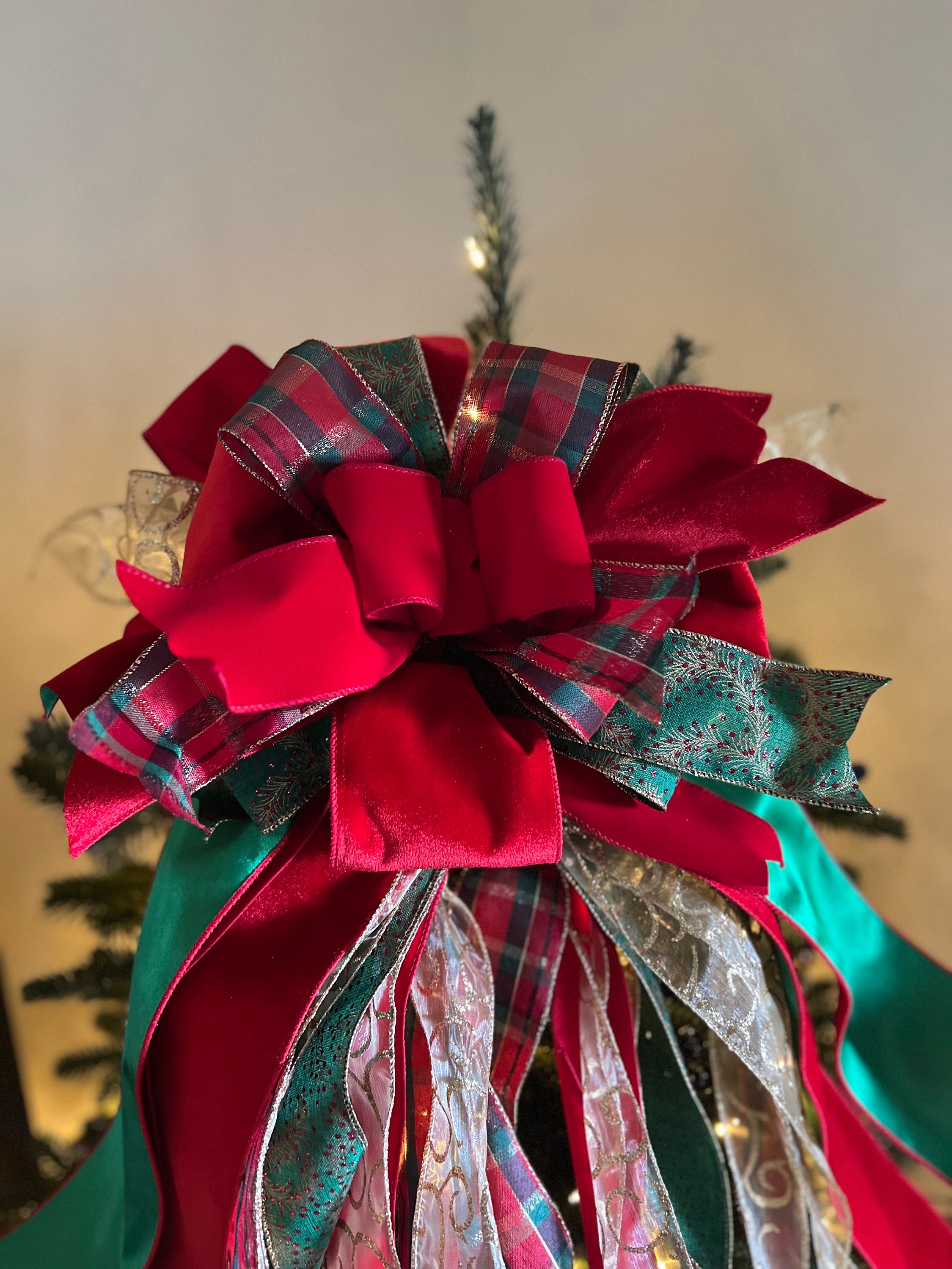 The Georgia XXL Red, Green, & Gold Plaid Christmas Tree Topper Bow ...