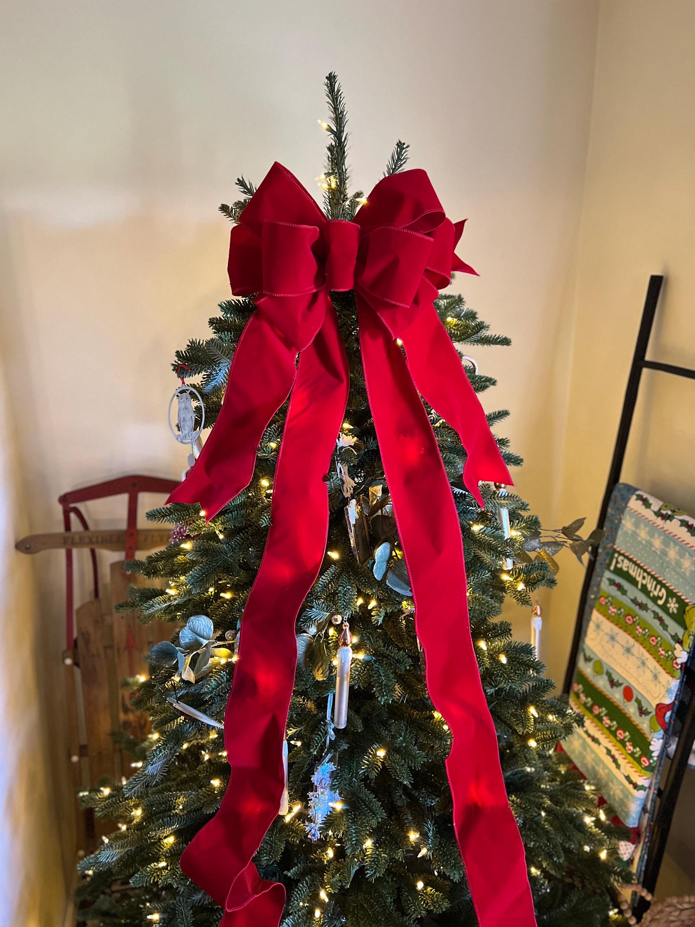 The Classic Vintage Red Velvet XL Christmas Tree Topper Bow With Long ...