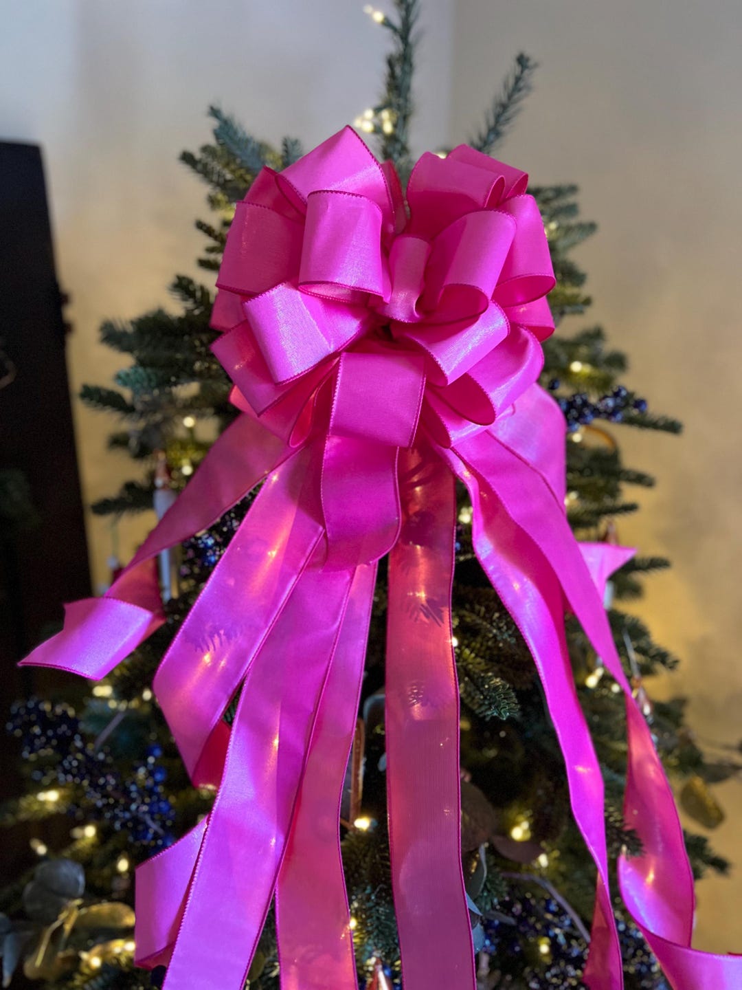 The Barbie Neon Pink Christmas Tree Topper Bow With Long Streamers - Etsy