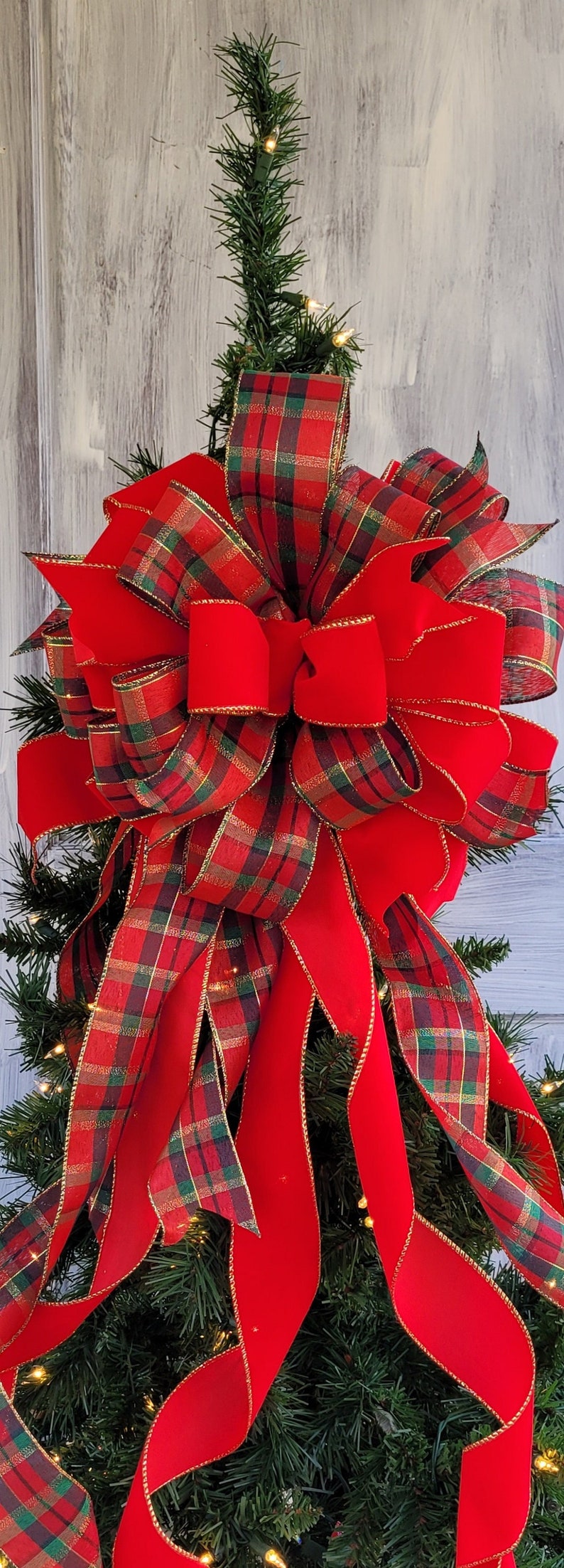 The Jamie Large Red, Gold, & Green Plaid Christmas Tree Topper Bow ...