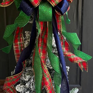 The Sonya XL Red, Navy Blue, Green, & Gold Plaid Christmas Tree Topper ...
