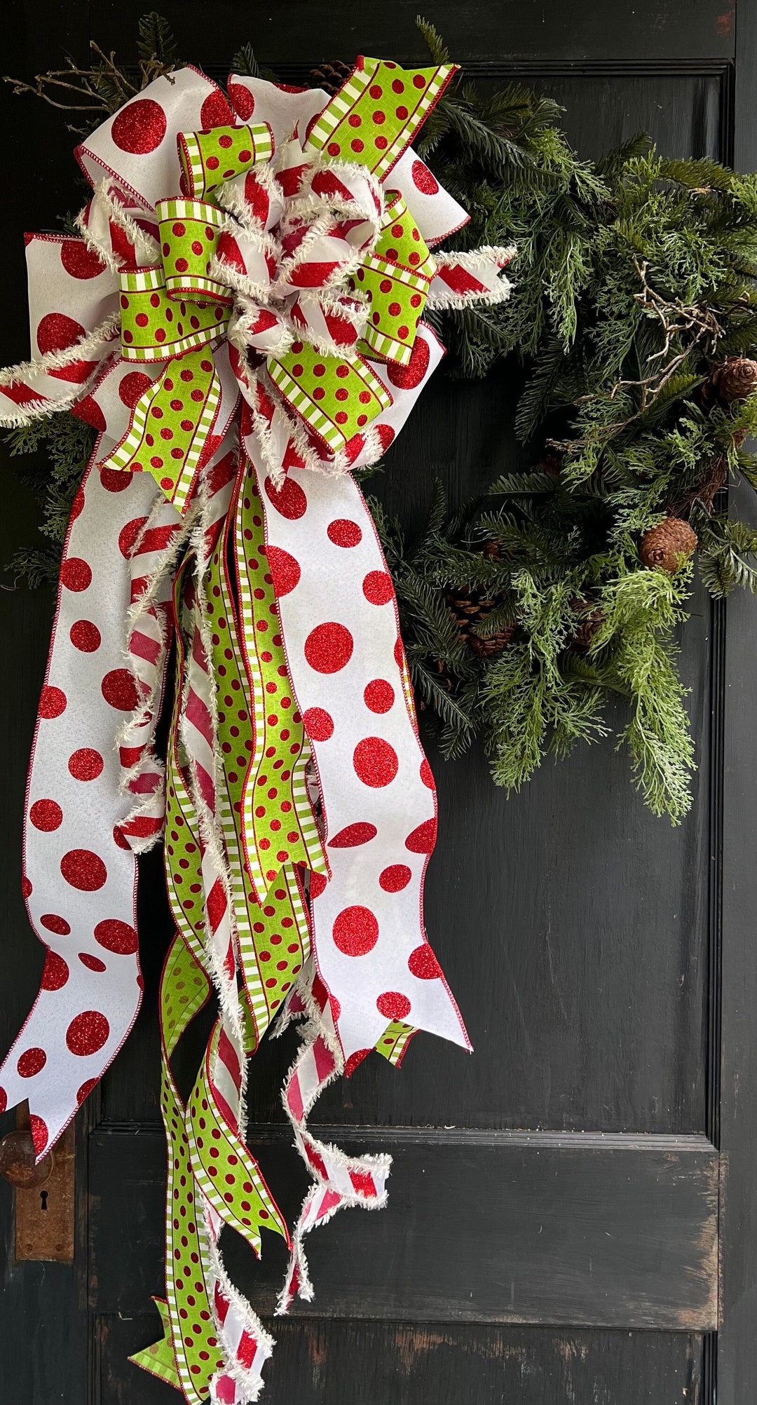 The Keeley Red, Green, & White Sparkly Christmas Tree Topper Bow ...
