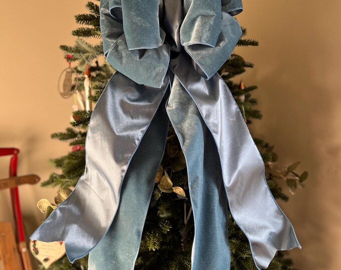 The Sky Smoke Blue Luxury Velvet XL Christmas Tree Topper Bow - Etsy