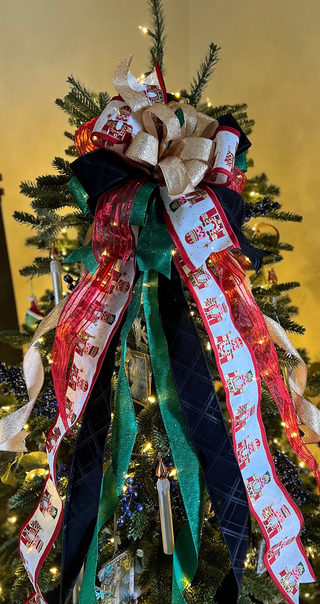 Nutcracker Christmas Tree Topper Bow: Tartan Plaid, Top Hat, Long ...