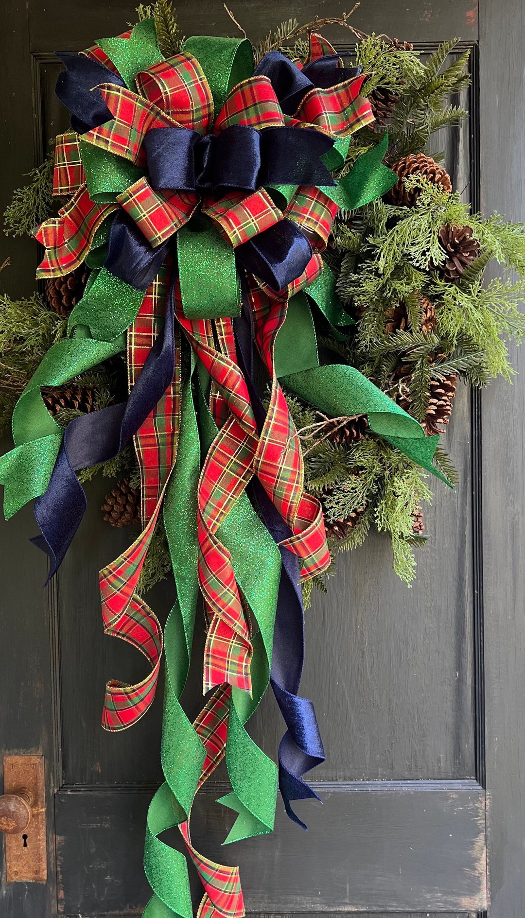 The Sonya XL Red, Navy Blue, Green, & Gold Plaid Christmas Tree Topper ...