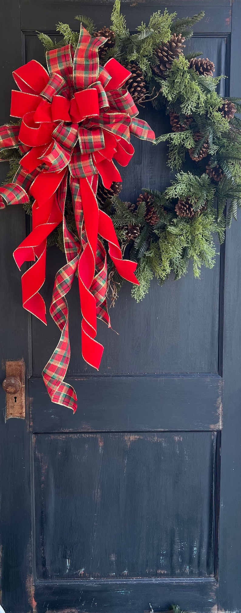 The Jamie Large Red, Gold, & Green Plaid Christmas Tree Topper Bow ...