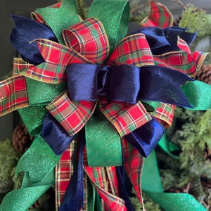 The Sonya XL Red, Navy Blue, Green, & Gold Plaid Christmas Tree Topper ...