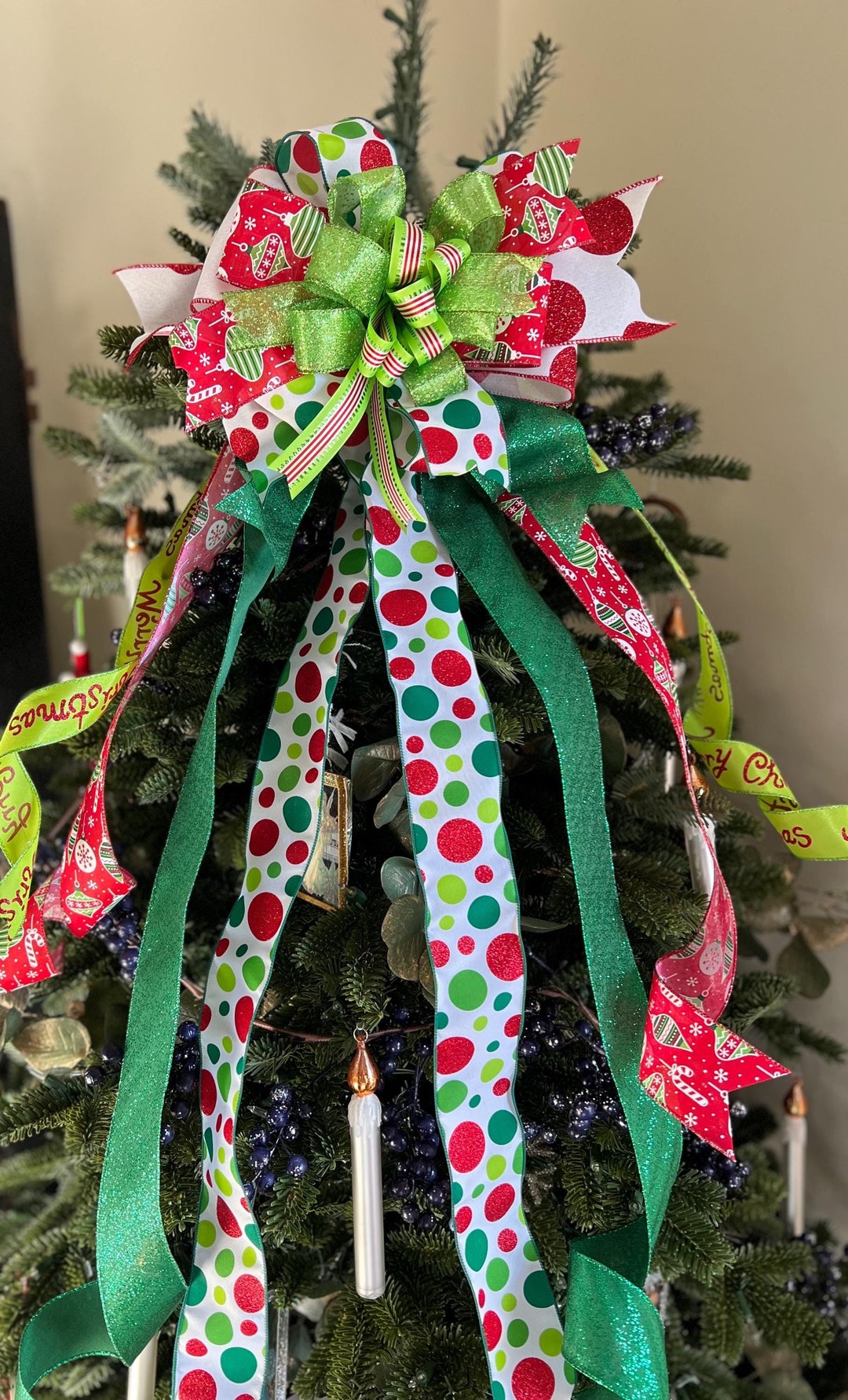 The Carlee Red, Lime Green, Polkadot, Ornament, Christmas Tree Topper ...