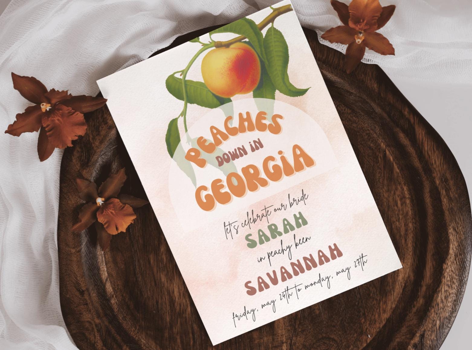 Peachy Savannah Georgia Bachelorette Invitation & Itinerary Template ...