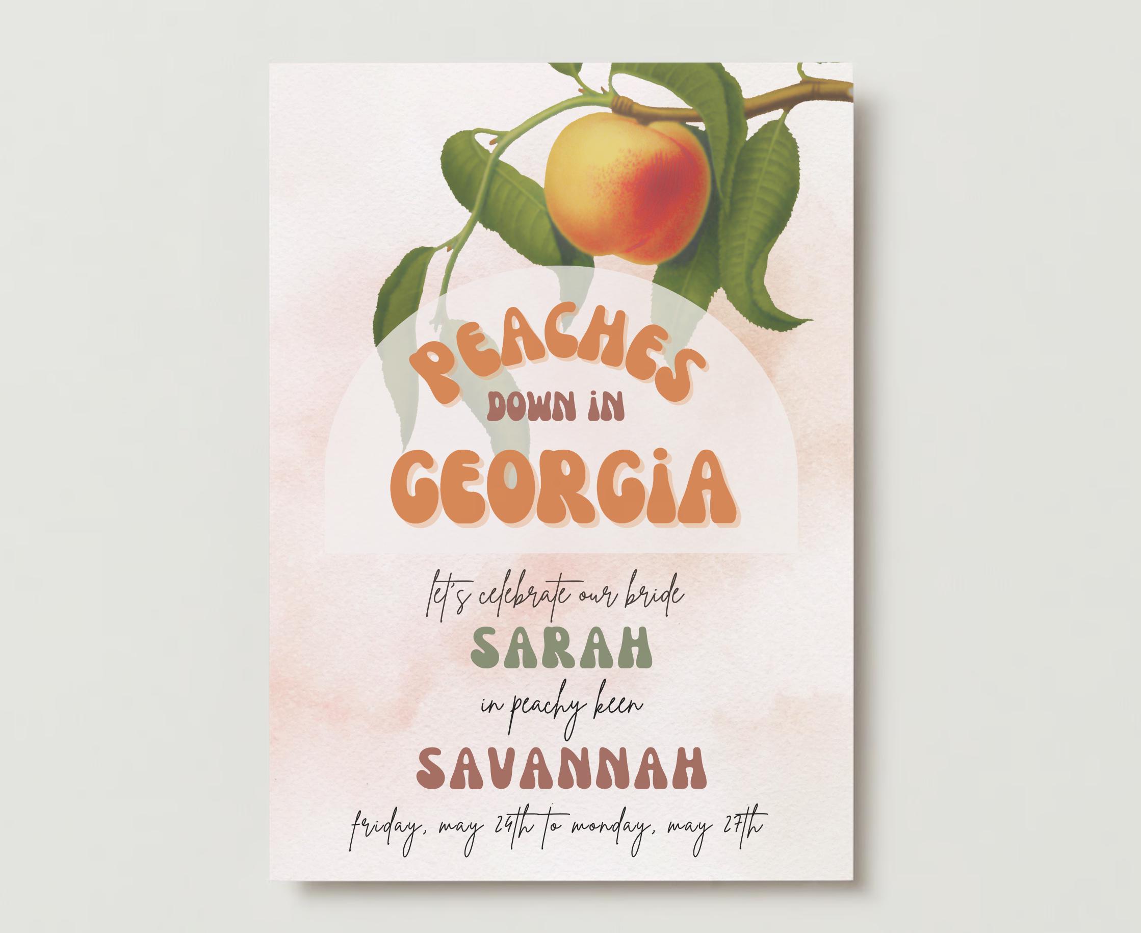 Peachy Savannah Georgia Bachelorette Invitation & Itinerary Template ...