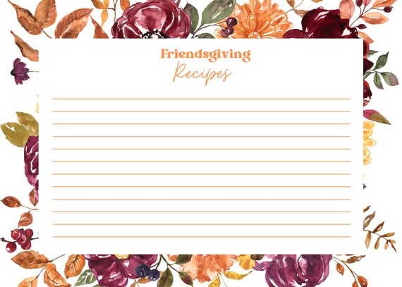 Friendsgiving Recipe Card digital File - Etsy