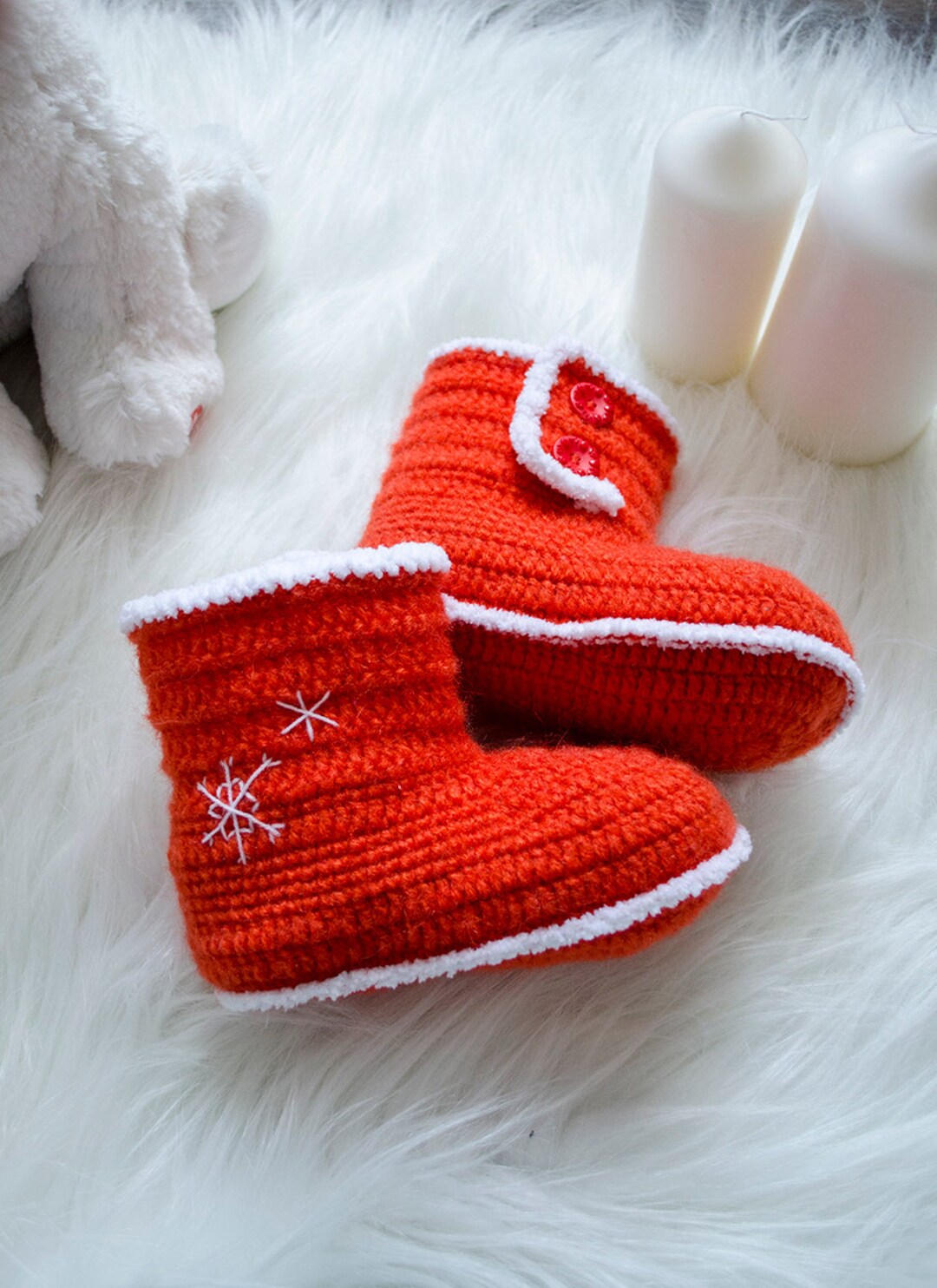 Crochet Burnt Orange Booties for Girl Personalized Wool Slippers for ...