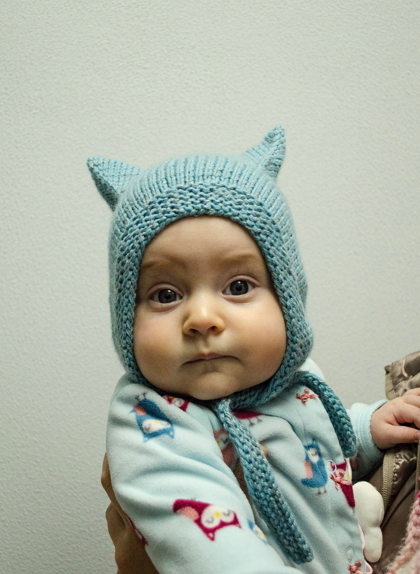 Light Blue Kitty Baby Bonnet Kitty Ears Bonnet for Baby Girl Knitted ...