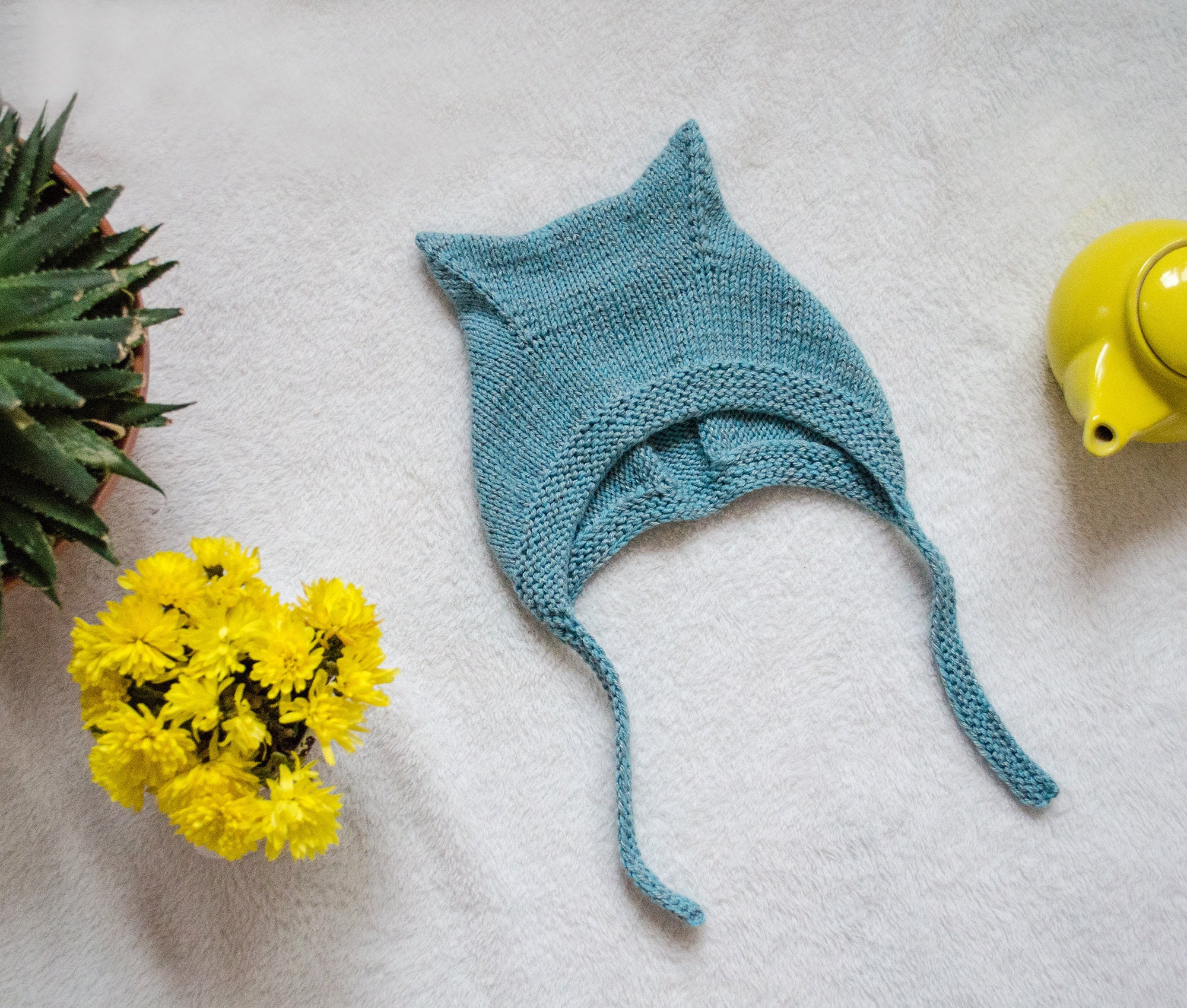 Light Blue Kitty Baby Bonnet Kitty Ears Bonnet for Baby Girl Knitted ...