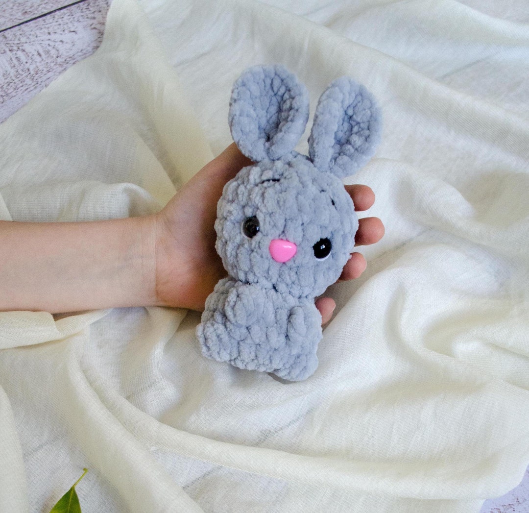 Baby Bunny Plush Toy Crochet Woodland Animal Toy Unisex Stuffed Grey ...