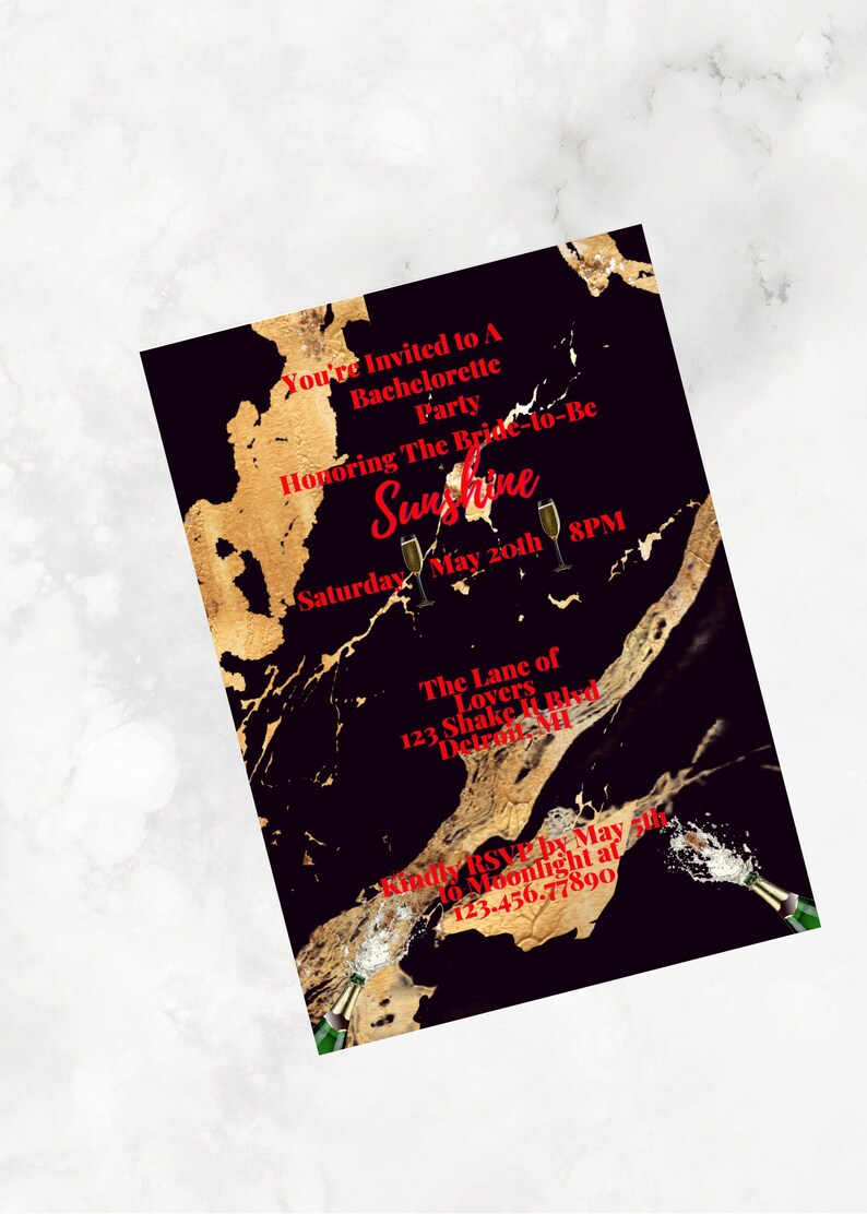 Editable Bachelorette Party Invitation Black And Gold Invitation