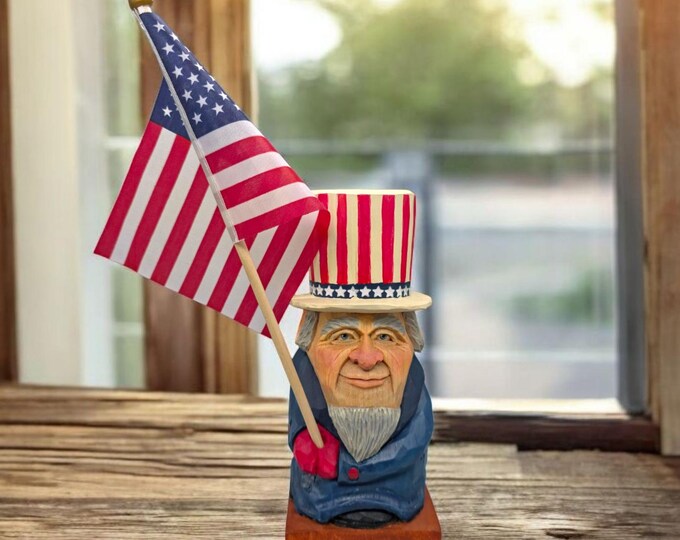 Wood Carving - Wooden Uncle Sam Caricature Carving Hand Carved and ...