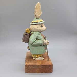 Wood Carving- Wooden Bunny Carving With Blue Coat on a Base Hand ...