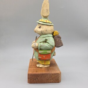 Wood Carving- Wooden Bunny Carving With Blue Coat on a Base Hand ...